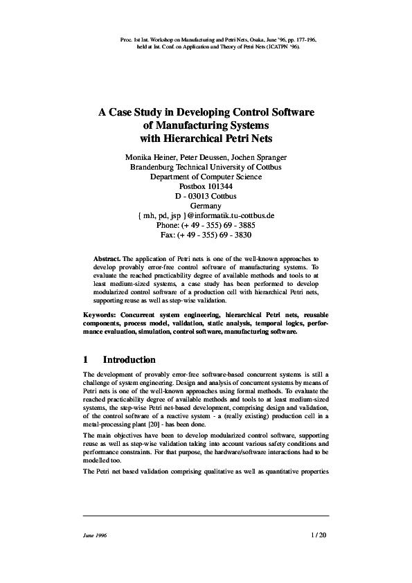 (PDF) A case study in developing control software of manufacturing systems with hierarchical ...