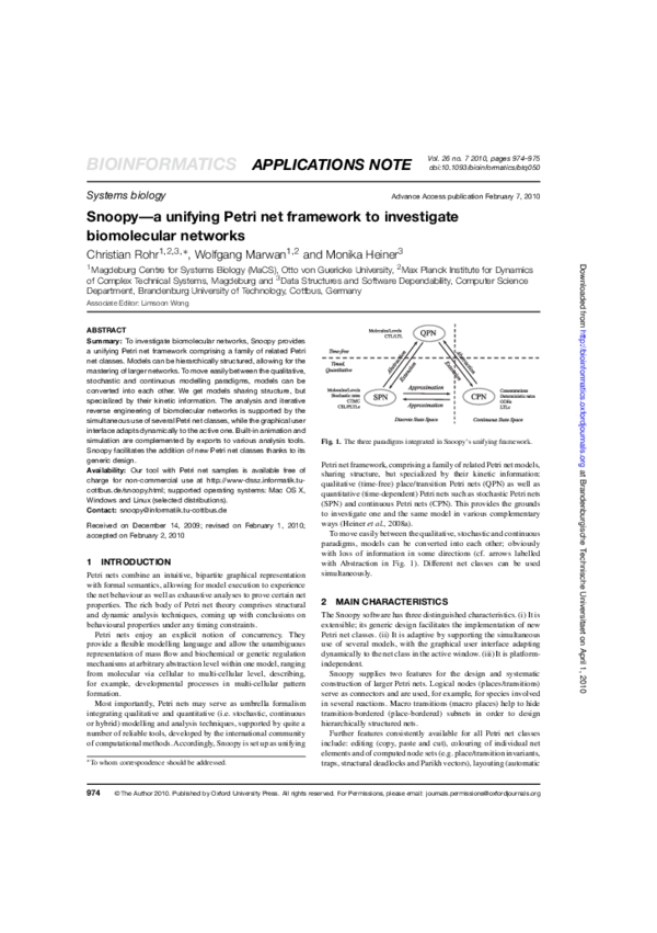 (PDF) Snoopy--a unifying Petri net framework to investigate biomolecular networks