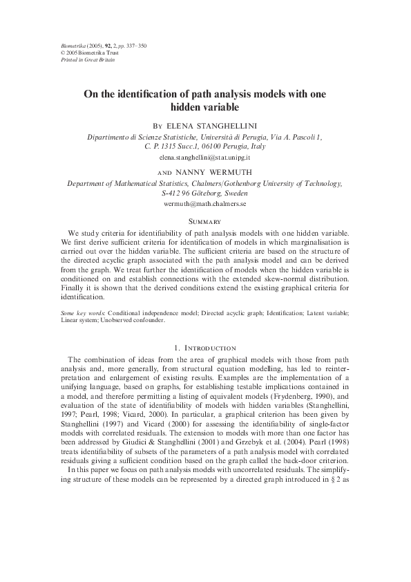 (PDF) On the identification of path analysis models with one hidden ...
