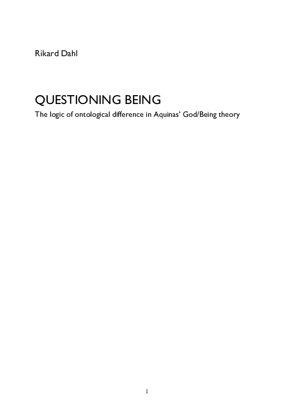 (PDF) Questioning Being: The logic of ontological difference in Aquinas ...
