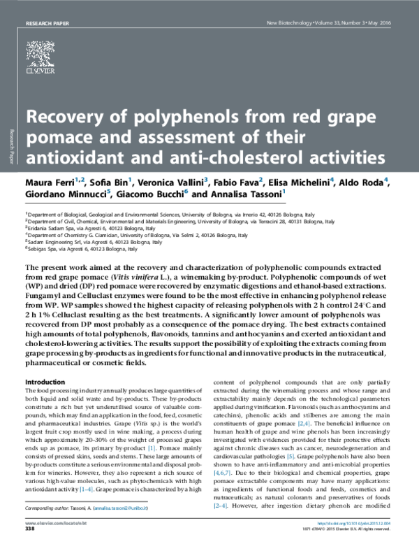 Polyphenol Recovery from Grape Pomace