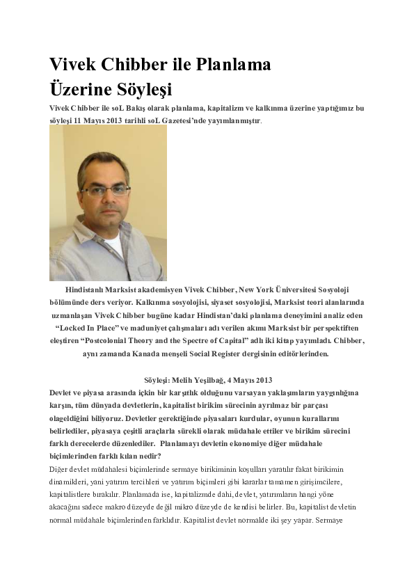 (PDF) Vivek Chibber ile Planlama Üzerine Söyleşi