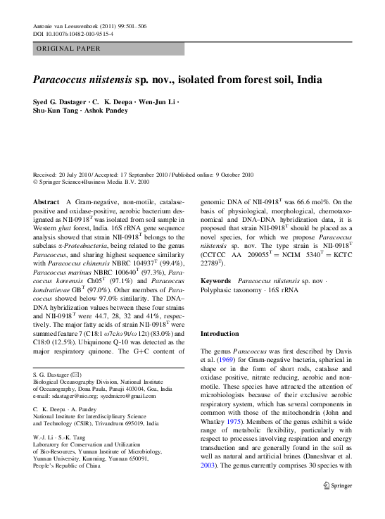 (PDF) Paracoccus lutimaris sp. nov., isolated from a tidal flat ...