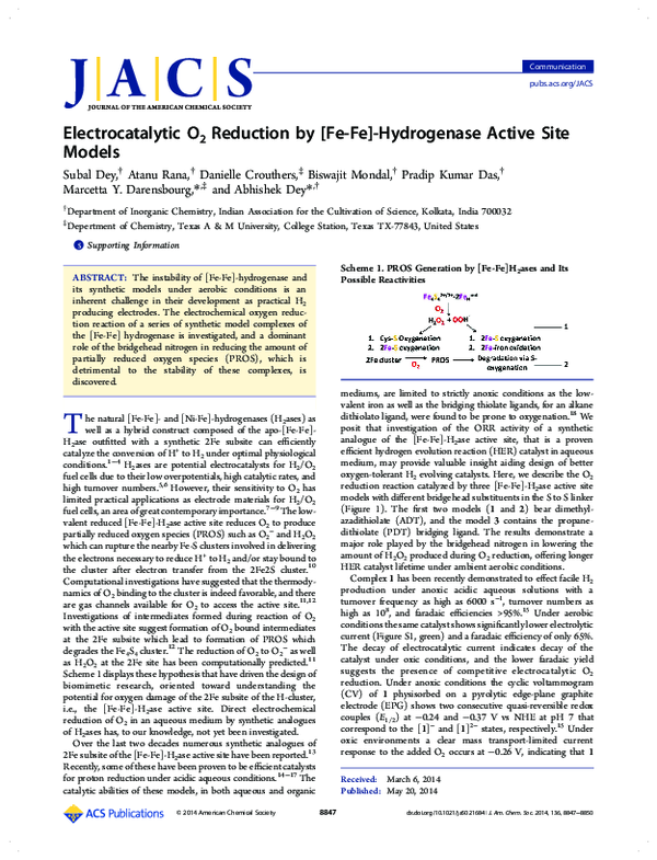 (PDF) Electrocatalytic O2 Reduction by [Fe-Fe]-Hydrogenase Active Site ...