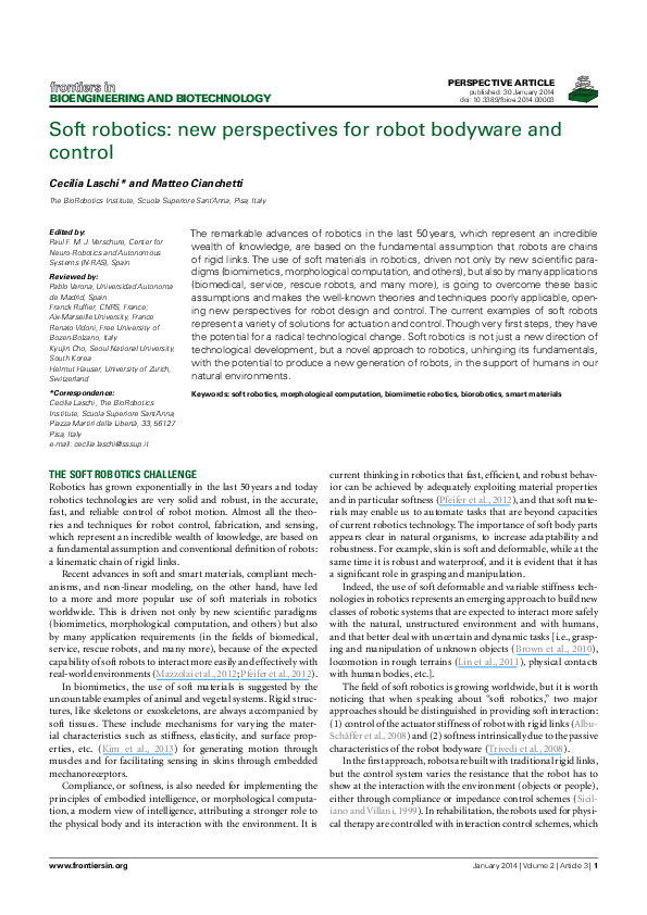 (PDF) Soft Robotics: New Perspectives for Robot Bodyware and Control