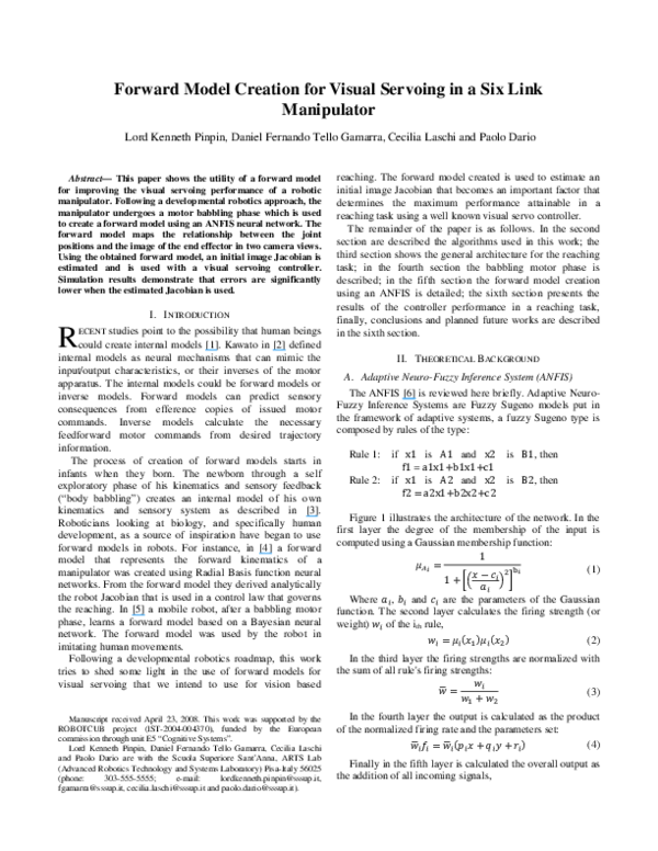 (PDF) Forward model creation for visual servoing in a six link manipulator
