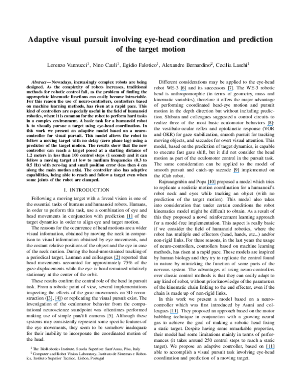 (PDF) Adaptive visual pursuit involving eye-head coordination and ...
