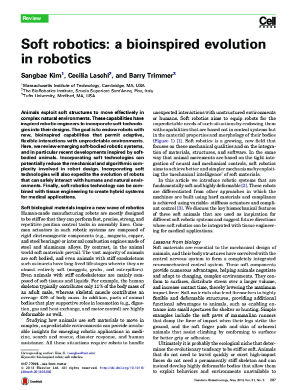 (PDF) Soft robotics: a bioinspired evolution in robotics