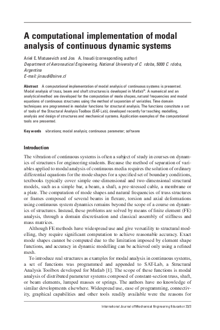 Pdf A Computational Implementation Of Modal Analysis Of Continuous Dynamic Systems Jose