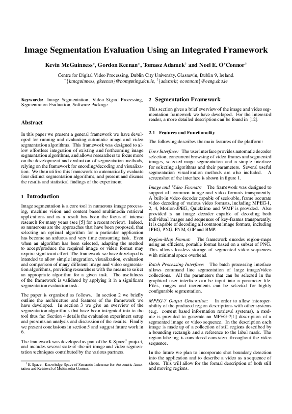 (PDF) Image segmentation evaluation using an integrated framework