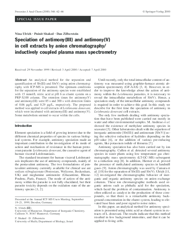 (PDF) Speciation of antimony(III) and antimony(V) in cell extracts by ...