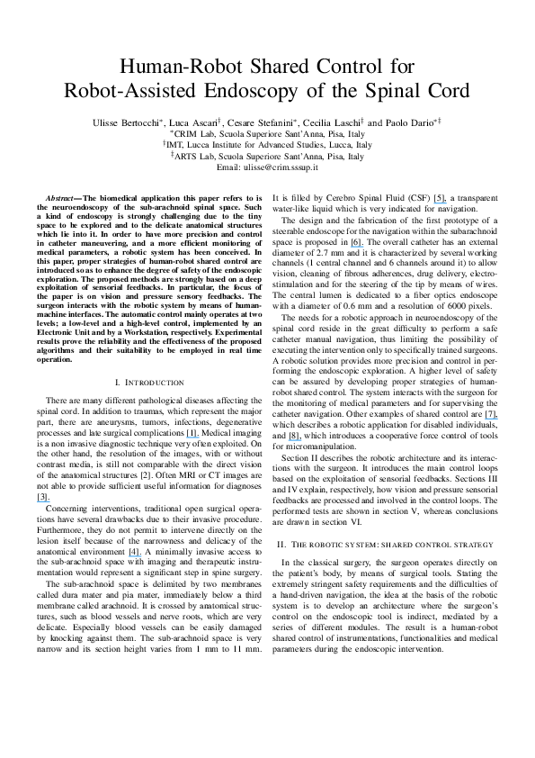 (PDF) Human-Robot shared control for Robot-Assisted endoscopy of the ...