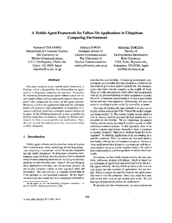 (PDF) A mobile agent framework for follow-me applications in ubiquitous computing environment