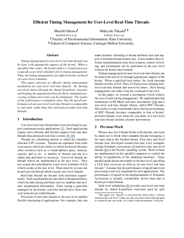 (PDF) Efficient timing management for user-level real-time threads