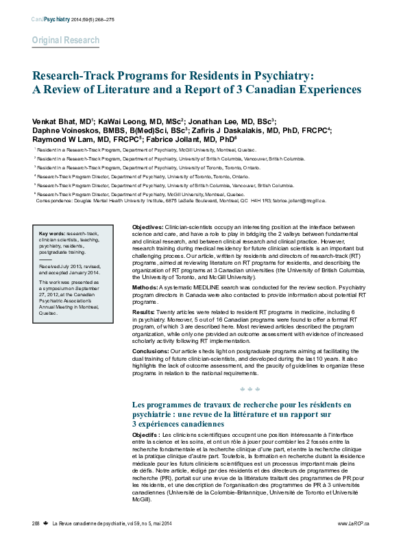 (PDF) Research-track programs for residents in psychiatry: a review of ...