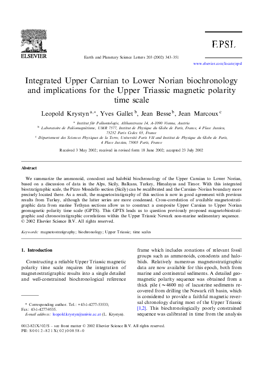 (PDF) Integrated Upper Carnian to Lower Norian biochronology and ...