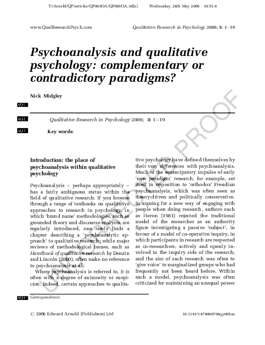 (PDF) Psychoanalysis and qualitative psychology: complementary or ...