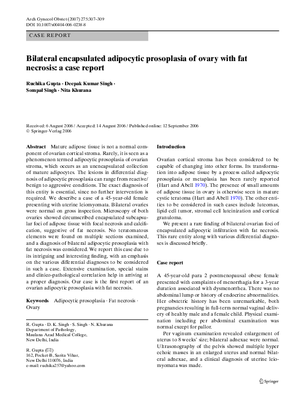 (PDF) Bilateral encapsulated adipocytic prosoplasia of ovary with fat ...