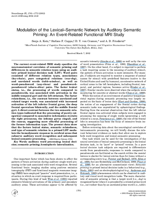 (PDF) Modulation of the Lexical–Semantic Network by Auditory Semantic Priming: An Event-Related ...