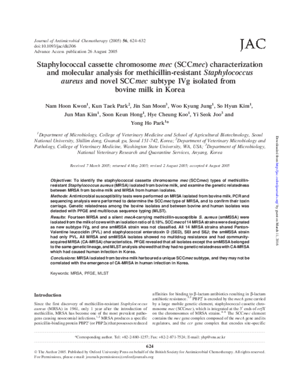 (PDF) Staphylococcal Cassette Chromosome mec (SCCmec) Typing of ...