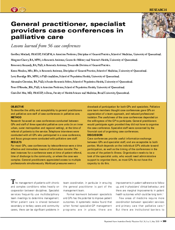 (PDF) General practitioner, specialist providers case conferences in ...