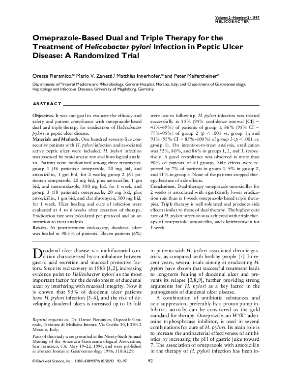 (PDF) Omeprazole-Based Dual and Triple Therapy for the Treatment of ...