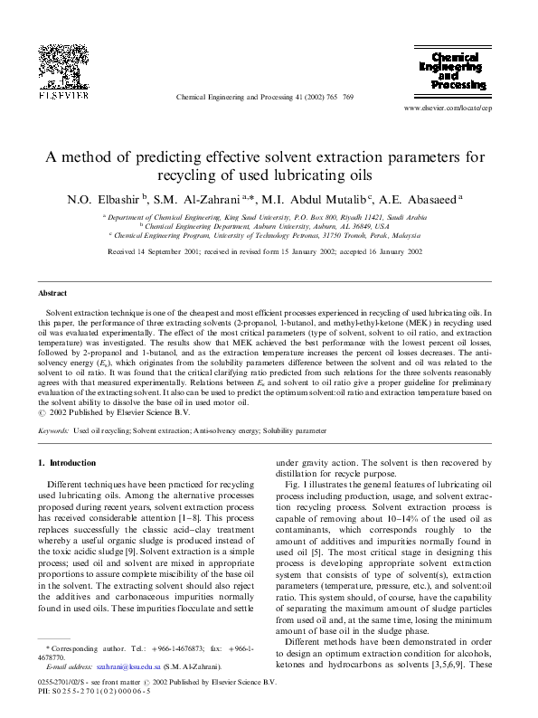 Pdf A Method Of Predicting Effective Solvent Extraction Parameters
