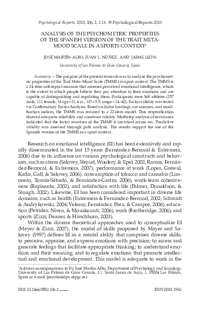 (PDF) Analysis of the psychometric properties of the Spanish version of ...