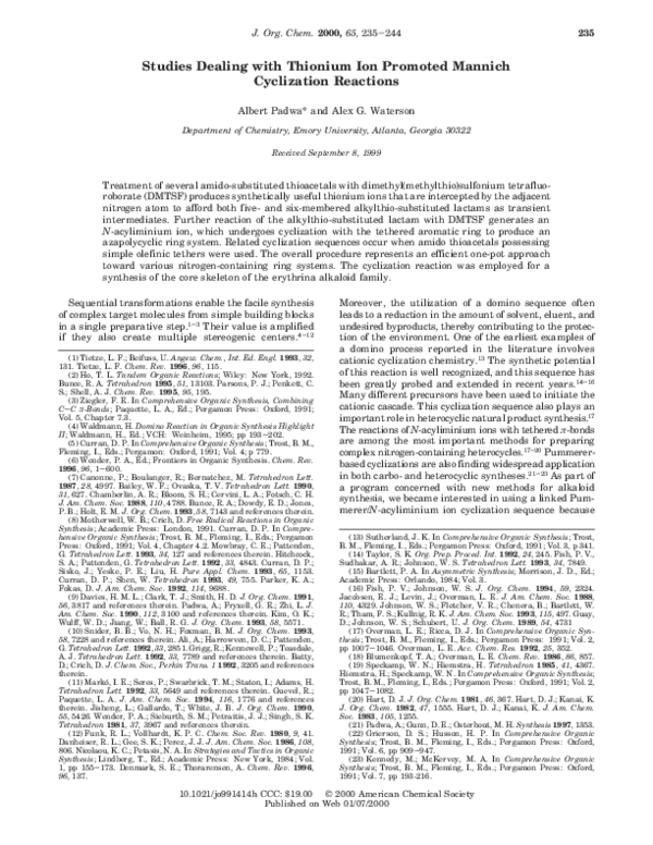 (PDF) Studies Dealing with Thionium Ion Promoted Mannich Cyclization ...