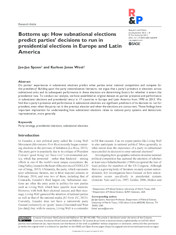 (PDF) Bottoms up: How subnational elections predict parties’ decisions ...