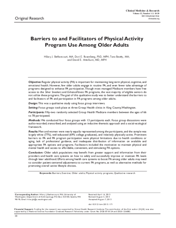 (PDF) Barriers to and Facilitators of Physical Activity Program Use Among Older Adults
