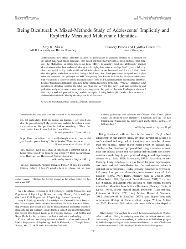 (PDF) Being bicultural: A mixed-methods study of adolescents ...