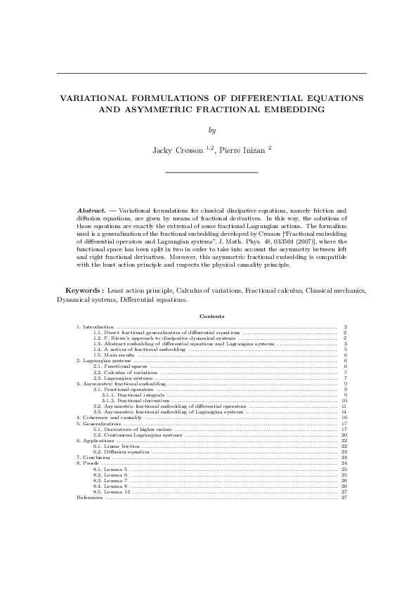(PDF) Variational formulations of differential equations and asymmetric fractional embedding