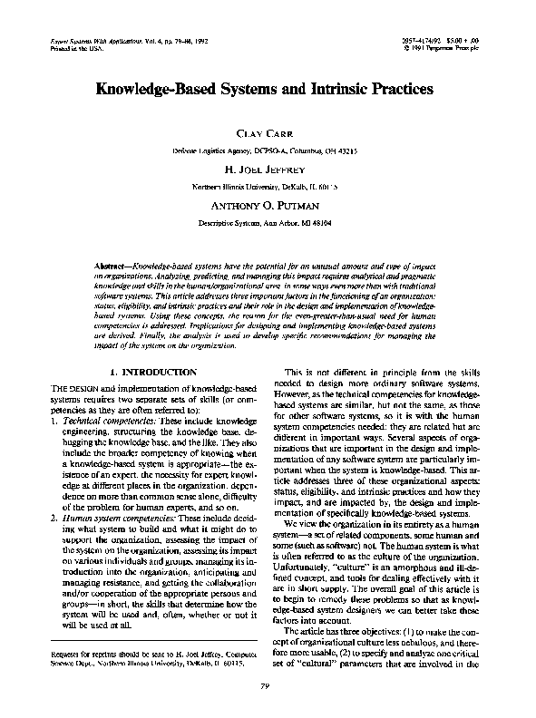(PDF) Knowledge-based systems and intrinsic practices | Anthony O ...