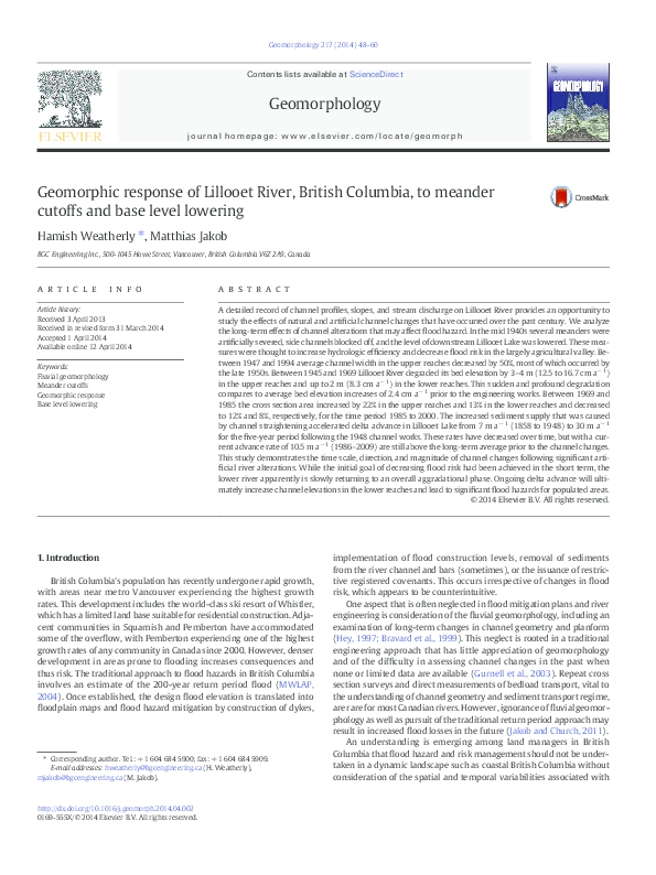 (PDF) Geomorphic response of Lillooet River, British Columbia, to ...