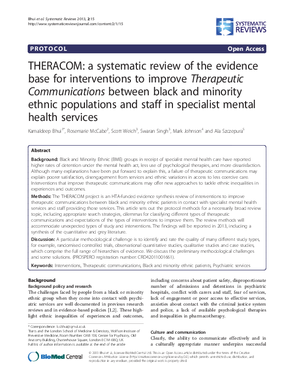 (PDF) THERACOM: a systematic review of the evidence base for ...