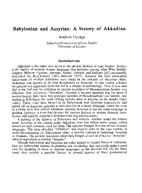 (PDF) Babylonian and Assyrian: A history of Akkadian. In: Languages of ...