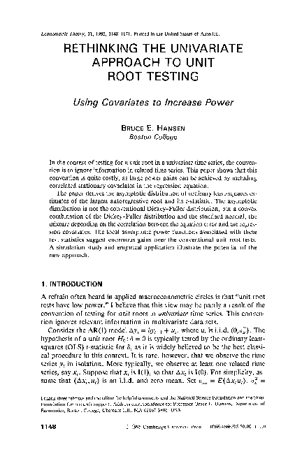(PDF) Rethinking the Univariate Approach to Unit Root Testing: Using ...