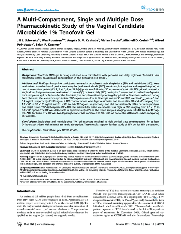 (PDF) A Multi-Compartment, Single and Multiple Dose Pharmacokinetic Study of the Vaginal ...