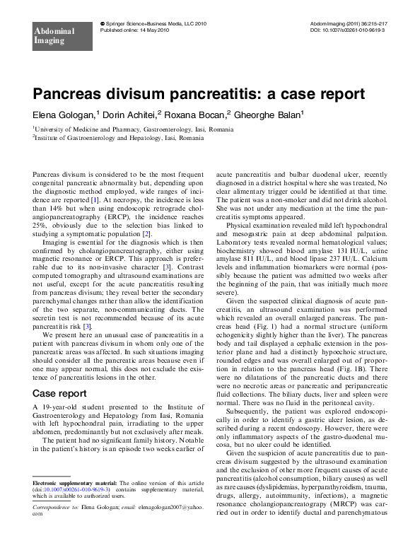 (PDF) Pancreas divisum pancreatitis: a case report