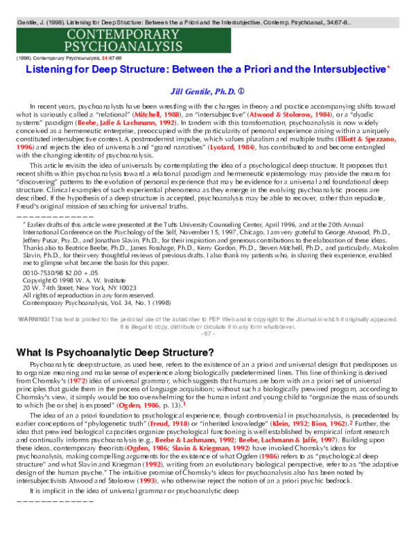 (PDF) Listening for Deep Structure: Between the a Priori and the ...