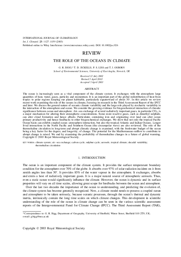 (PDF) The role of the oceans in climate