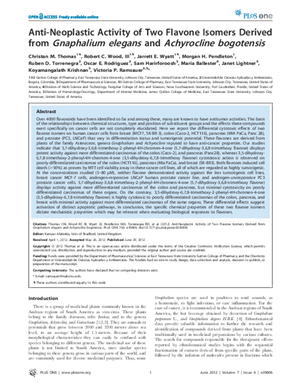 (PDF) Anti-Neoplastic Activity of Two Flavone Isomers Derived from ...