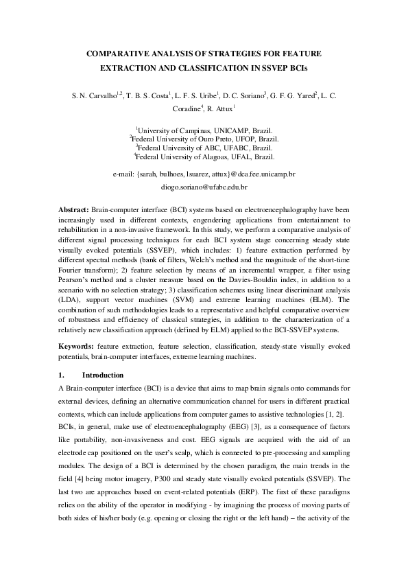 Pdf Comparative Analysis Of Strategies For Feature Extraction And Classification In Ssvep Bcis