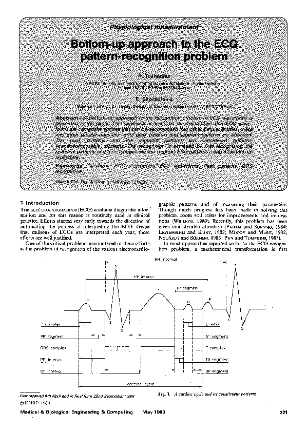 (PDF) Bottom-up approach to the ECG pattern-recognition problem