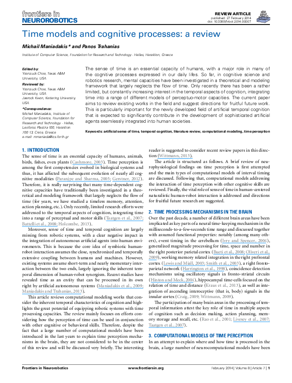 (PDF) Time models and cognitive processes: a review