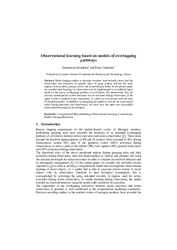 Pdf Observational Learning Based On Models Of Overlapping Pathways