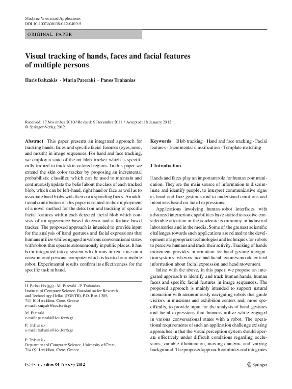 (PDF) Visual tracking of hands, faces and facial features of multiple ...