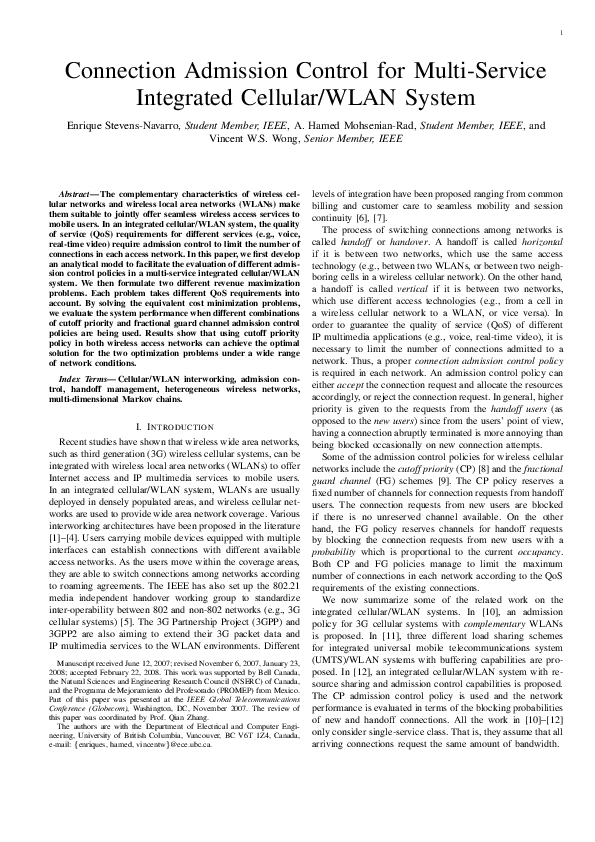 (PDF) Connection Admission Control for Multiservice Integrated Cellular ...