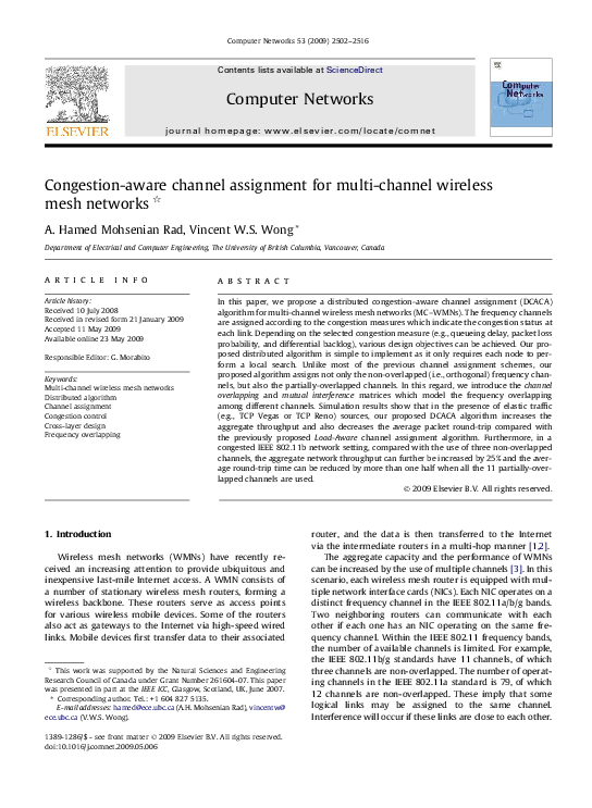 (PDF) Congestion-aware channel assignment for multi-channel wireless mesh networks